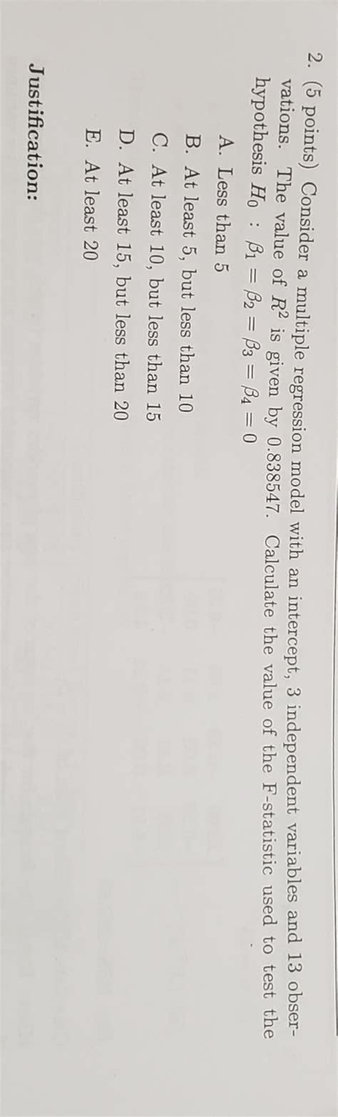 Solved 5 Points Consider A Multiple Regression Model Chegg