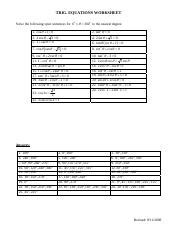 Solve Trigonometric Equations Worksheet Find Solutions For Open Course Hero