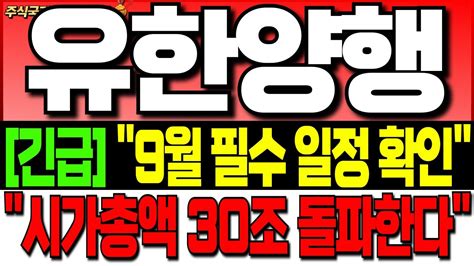 유한양행 주가 전망 긴급 9월 필수 일정 확인 시가총액 30조 돌파 한다 유한양행 주식 분석 유한양행 공매도 유한