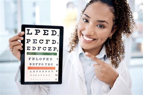 Premium Photo Optometry Chart Tablet And Portrait Of Doctor In Hospital For Vision Examination