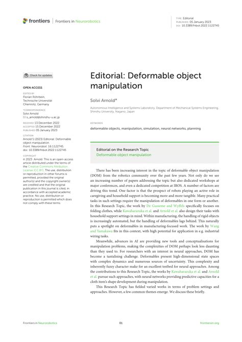 Pdf Editorial Deformable Object Manipulation