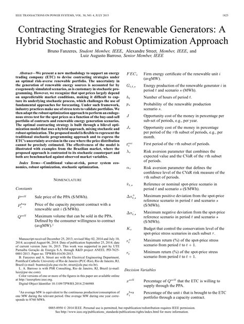 Pdf Contracting Strategies For Renewable Generators A Hybrid Stochastic And Robust