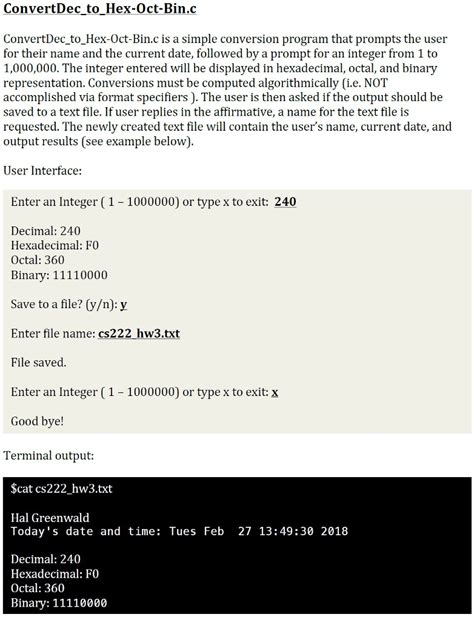 Solved Convert Decimal To Hex To Octal To Binary