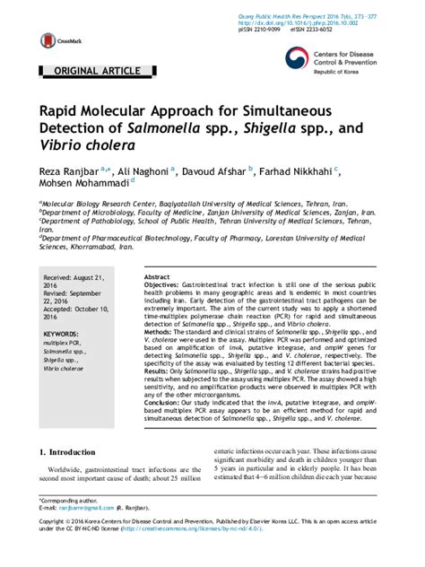 Pdf Rapid Molecular Approach For Simultaneous Detection Of Salmonella Spp Shigella Spp And