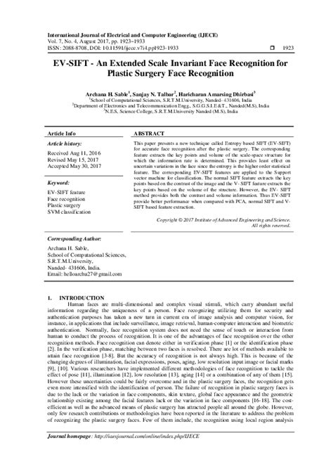 Pdf Ev Sift An Extended Scale Invariant Face Recognition For Plastic Surgery Face Recognition