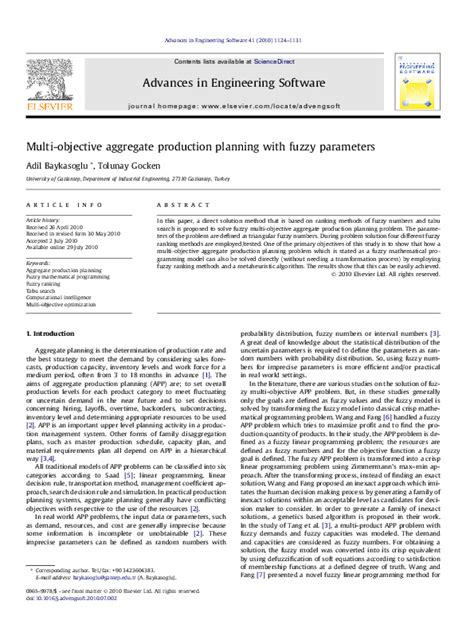 Pdf Multi Objective Aggregate Production Planning With Fuzzy Parameters