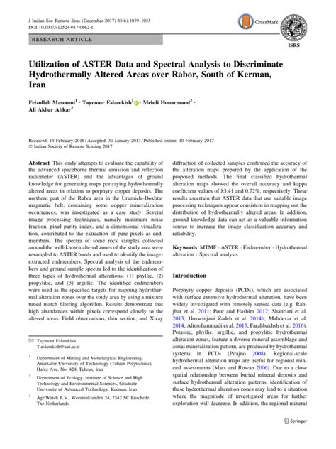 Utilization Of Aster Data And Spectral Analysis To Discriminate Hydrothermally Altered Areas