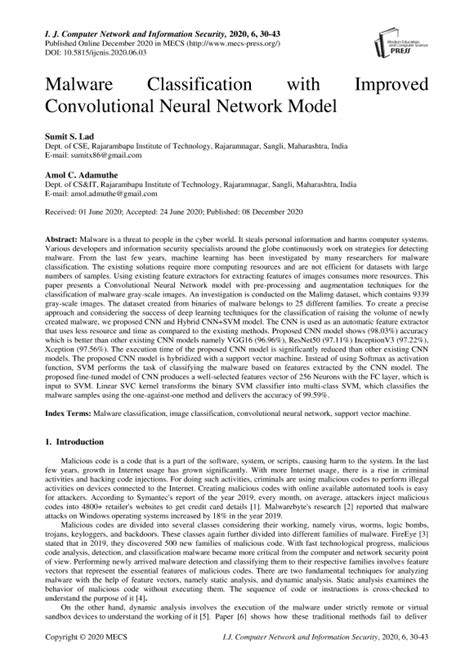 Malware Classification With Improved Convolutional Neural Network Model