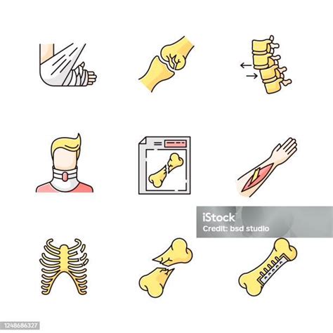 Bone Fractures Rgb Color Icons Set Xray Scan Spine Dislocation Broken Neck Surgery Open Fracture