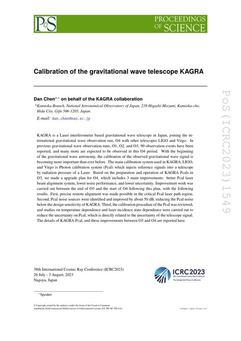 Pdf Calibration Of The Gravitational Wave Telescope Kagra