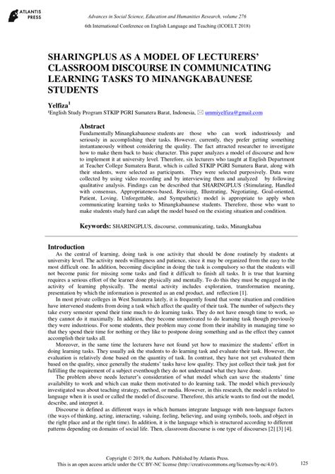 Pdf Sharingplus As A Model Of Lecturers Classroom Discourse In