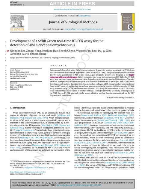 Development Of A Sybr Green Real Time Rt Pcr Assay For Ae Pdf