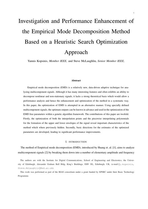 Pdf Investigation And Performance Enhancement Of The Empirical Mode Decomposition Method Based