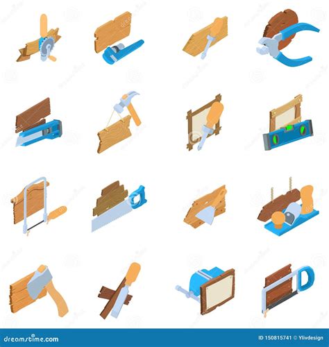 Woodwork Icons Set Isometric Style Stock Vector Illustration Of Gear