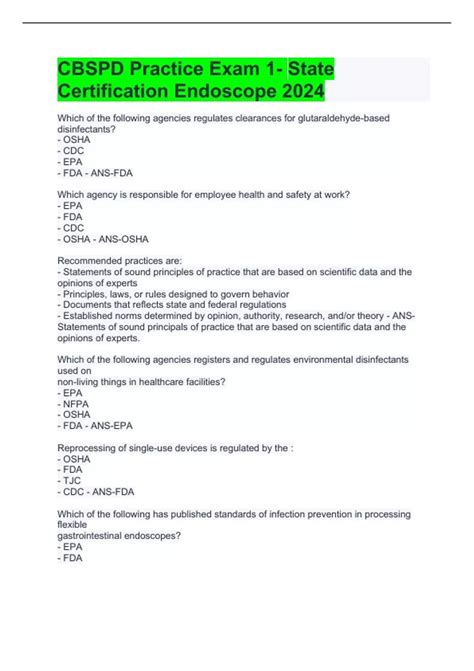 Cbspd Practice Exam 1 State Certification Endoscope 2024 Cbspd Stuvia Us
