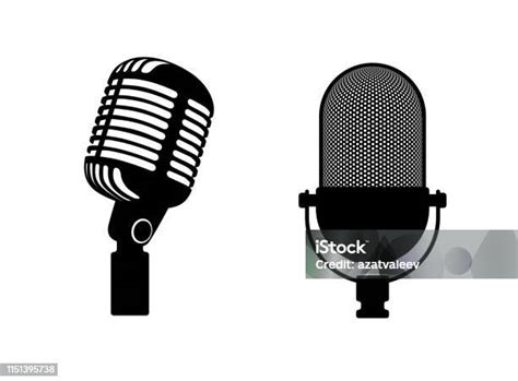 두 개의 복고풍 마이크 기호입니다 실루엣 마이크 음악 아이콘 마이크 평면 디자인 벡터 일러스트 마이크에 대한 스톡 벡터 아트 및