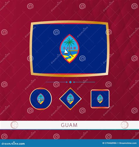 Set Of Guam Flags With Gold Frame For Use At Sporting Events On A