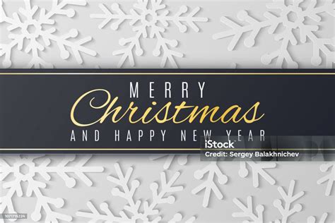 크리스마스 인사말 카드입니다 흰 눈송이 종이 잘라 행복 한 새 해 2019입니다 계절 축제 웹 배너입니다 텍스트와 함께 검은 레이블 벡터 일러스트입니다 Eps 10 12월에