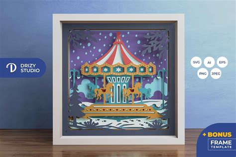 Winter Carousel 3d Shadow Box Carousel · Creative Fabrica