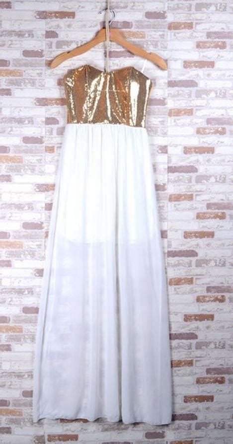 Gold Sequin And White Chiffon Maxi Dress The Last Minute Bride