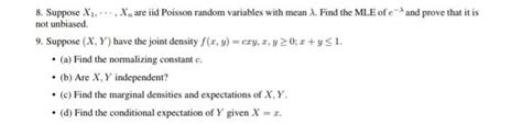 Solved 8 Suppose X1⋯xn Are Iid Poisson Random Variables