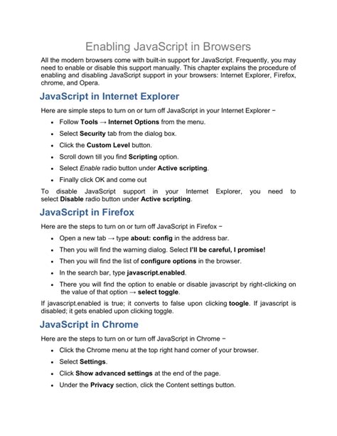Enabledisable Javascript In Browsers Ie Firefox Chrome Opera