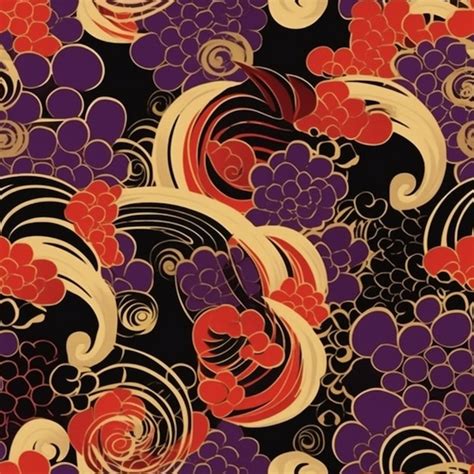 Premium Ai Image A Close Up Of A Pattern Of Flowers And Swirls On A Black Background Generative Ai