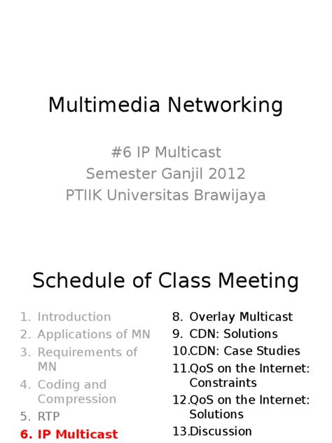 Multimedia Networking 6 Ip Multicast Semester Ganjil 2012 Ptiik