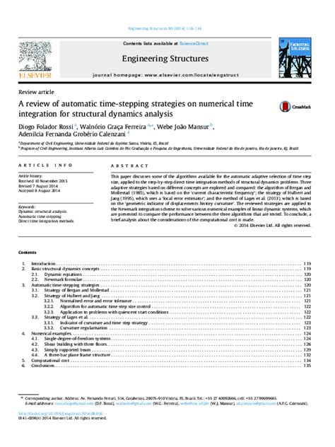 Pdf A Review Of Automatic Time Stepping Strategies On Numerical Time Integration For