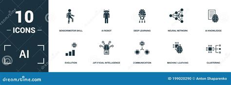 Ai Icon Set Monochrome Sign Collection With Evolution Artificial