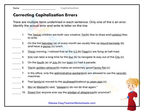 Correcting Capitalization Errors Worksheet