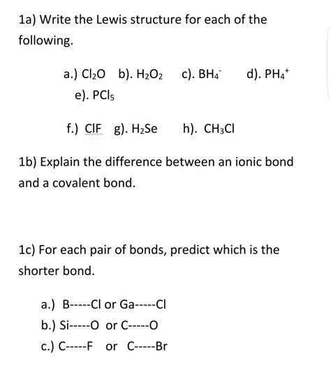 Solved A Write The Lewis Structure For Each Of The Chegg