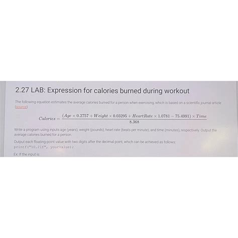 Solved LAB Expression For Calories Burned During Chegg