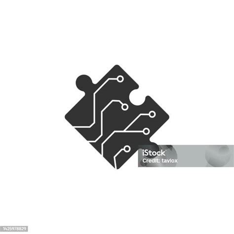 마이크로 칩이있는 퍼즐 조각 모노그램 아이콘입니다 정체성 기업 또는 회사 기호에 대한 기술 개념 벡터 창조적 인 브랜드 최신 템플릿 칩 기호 게임 그래픽 라인 로고 솔루션