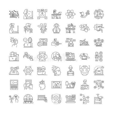 Networking Proccess Linear Icons Signs Symbols Vector Line