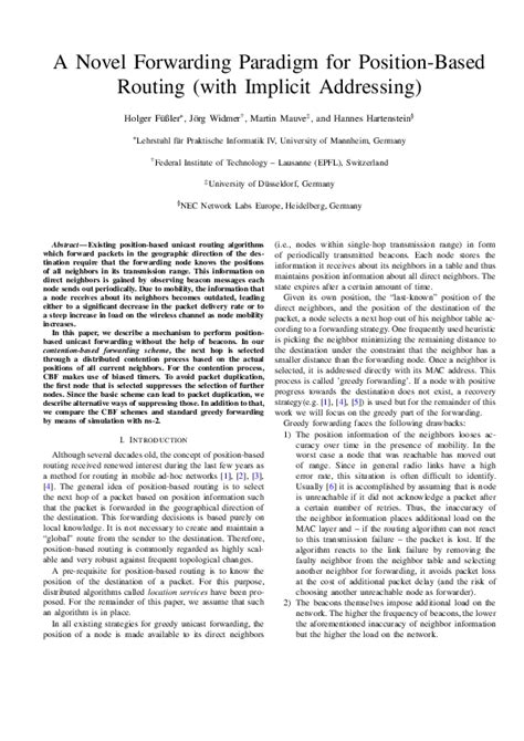 Pdf A Novel Forwarding Paradigm For Position Based Routing With