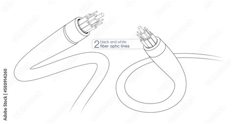 Fiber Optic Electronic Cable Optical Fiber Black And White Line Drawing Vector File Stock