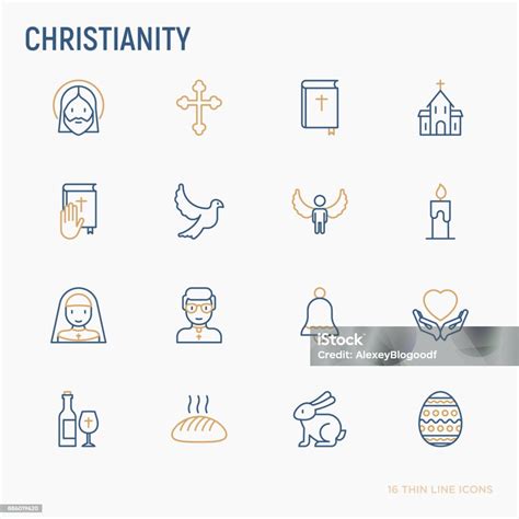 성직자 교회 수녀 십자가 기독교 선 아이콘 세트 예수 성경 비둘기 벡터 일러스트입니다 기독교에 대한 스톡 벡터 아트 및 기타 이미지 Istock