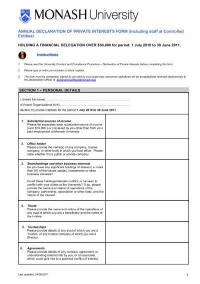ANNUAL DECLARATION OF PRIVATE INTERESTS FORM