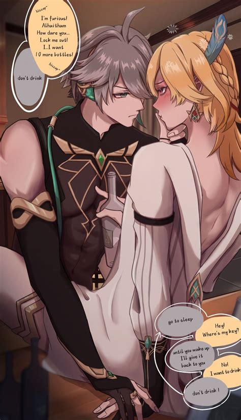 Rule 34 2boys Alcohol Alhaitham Genshin Impact Bare Back Bare Legs