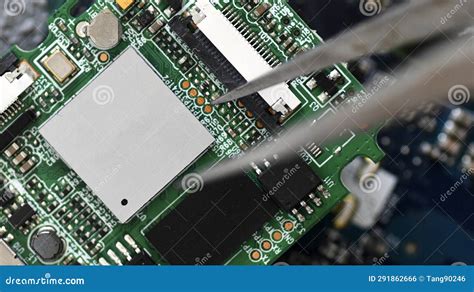 electronic circuit board with smd components microcircuits and chips
