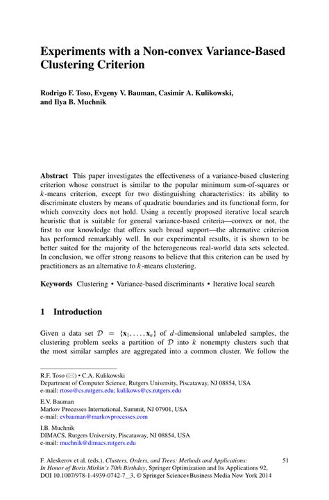 Pdf Experiments With A Non Convex Variance Based Clustering Criterion