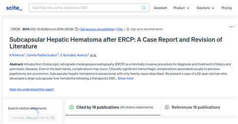 Subcapsular Hepatic Hematoma After Ercp A Case Report And Revision Of Literature [scite Report]