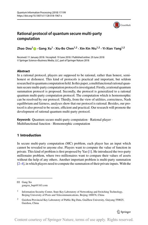 Rational Protocol Of Quantum Secure Multi Party Computation Request Pdf