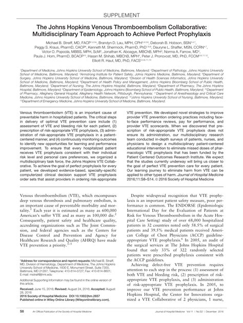 Pdf The Johns Hopkins Venous Thromboembolism Collaborative