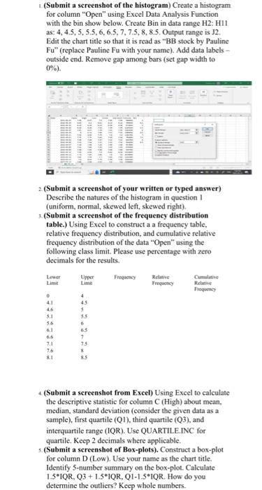 Solved 1 Submit A Screenshot Of The Histogram Create A