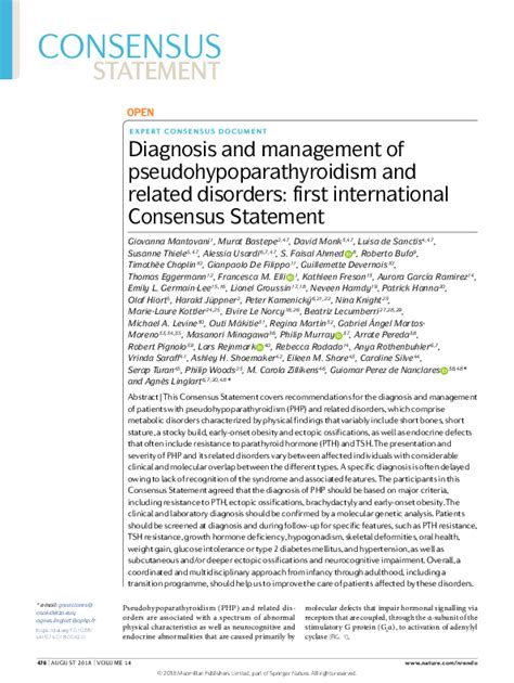 Pdf Diagnosis And Management Of Pseudohypoparathyroidism And Related Disorders First