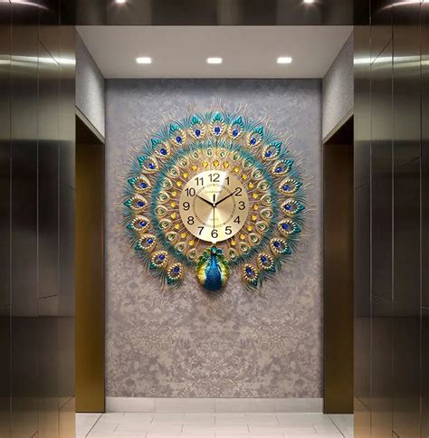 Ретро Современные настенные часы большие настенные часы арт Золотой Павлин 3d настенные часы для