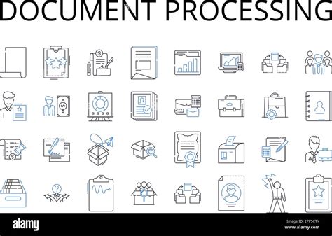 Document Processing Line Icons Collection Report Analysis File