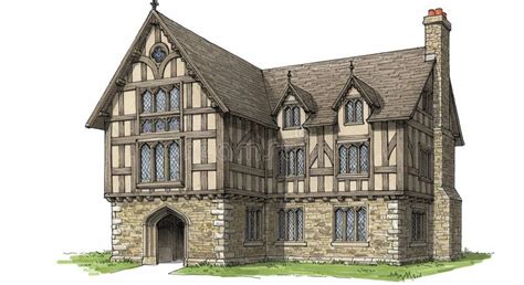 Half Timbered Medieval House With Stone Lower Walls And Timber Framed